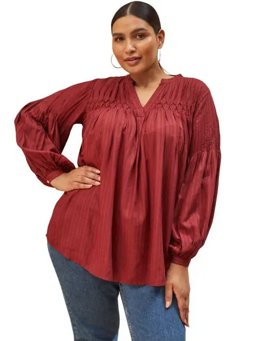LIVE UNLIMITED Long Sleeve Pintuck Blouse