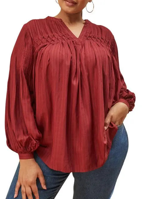 LIVE UNLIMITED Long Sleeve Pintuck Blouse