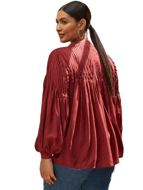 LIVE UNLIMITED Long Sleeve Pintuck Blouse
