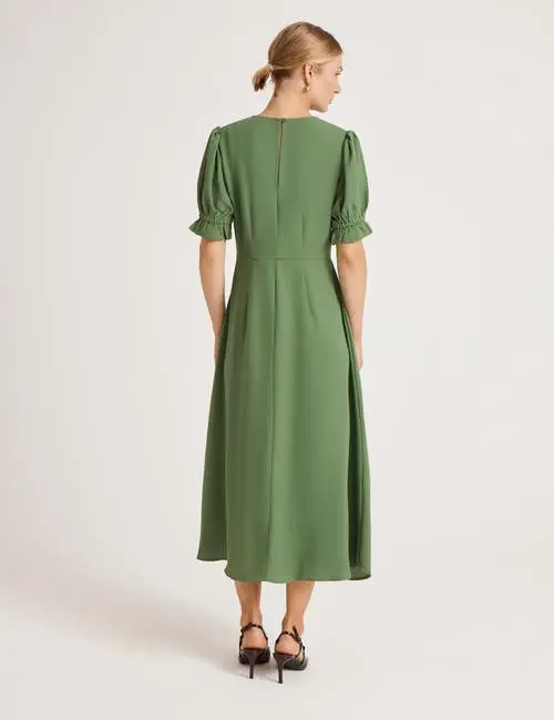 FINERY LONDON Mela Chiffon Midi Tea Dress - Green