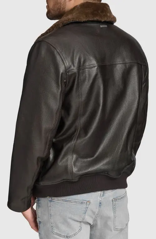 Andrew Marc Hedland Shearling Collar Lambskin Leather Aviator Jacket