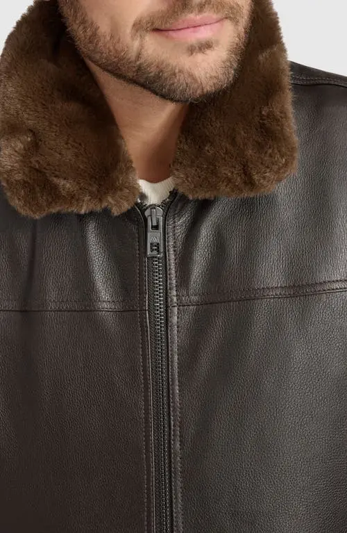 Andrew Marc Hedland Shearling Collar Lambskin Leather Aviator Jacket
