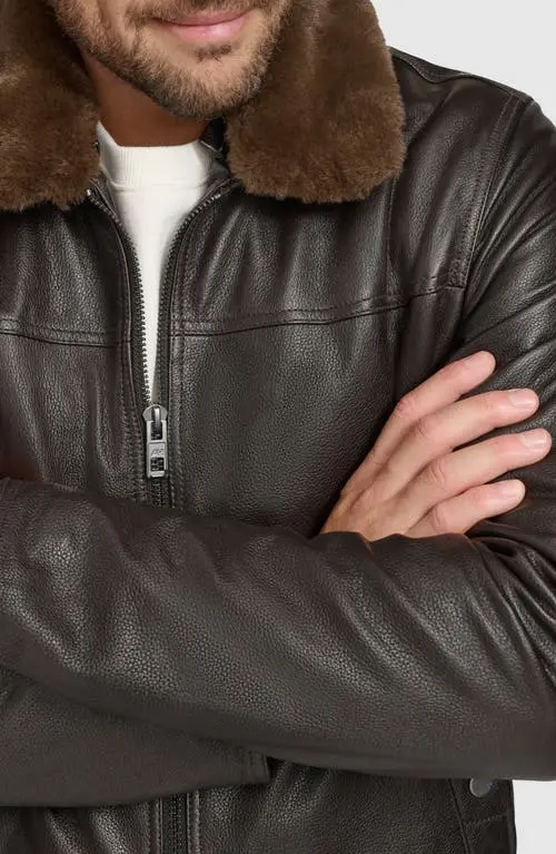 Andrew Marc Hedland Shearling Collar Lambskin Leather Aviator Jacket