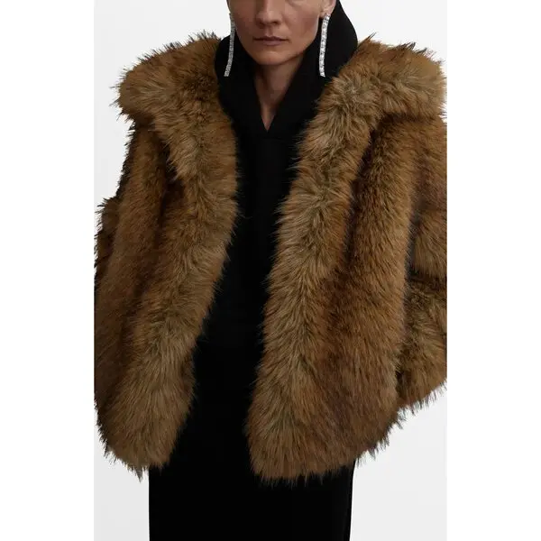 Mango Faux-fur Jacket - Brown