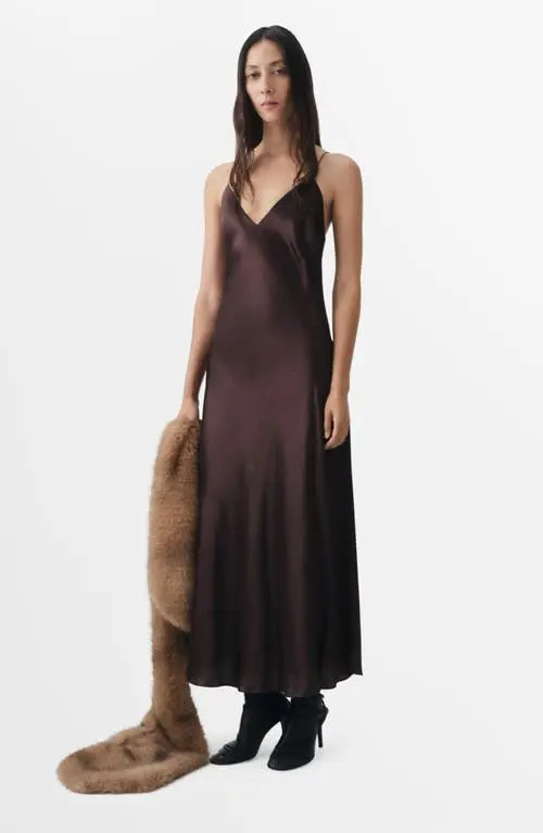 mango brown dress satin Asymmetrical satin dress