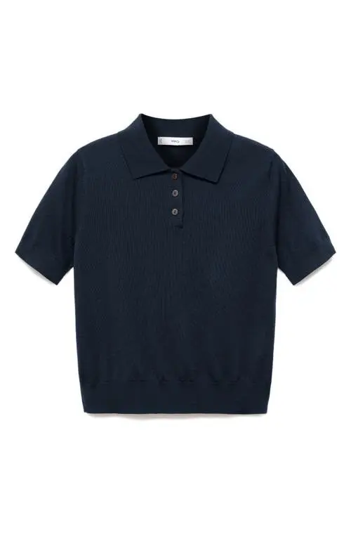 Mango Selection Wool Polo Sweater - Navy