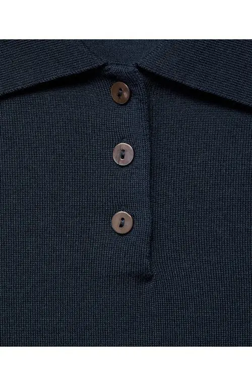 Mango Selection Wool Polo Sweater - Navy