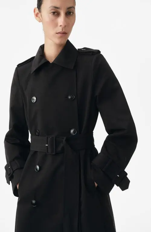 Mango Classic Cotton Trench Coat - Black
