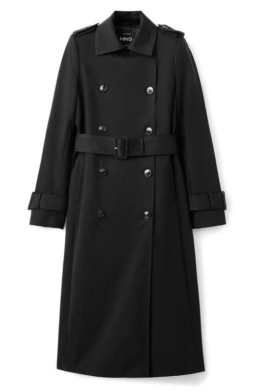 Mango Classic Cotton Trench Coat - Black