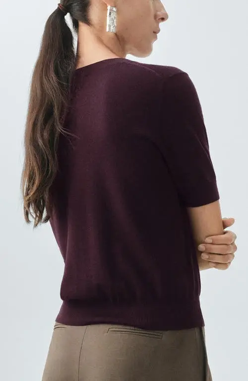 Mango V-neck Short Sleeve Wool Sweater - Wine