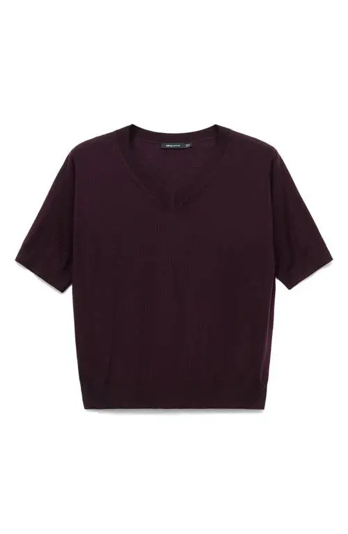 Mango V-neck Short Sleeve Wool Sweater - Wine