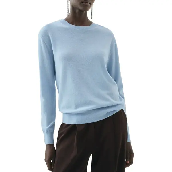 Mango Selection Crewneck Wool Sweater - Sky Blue