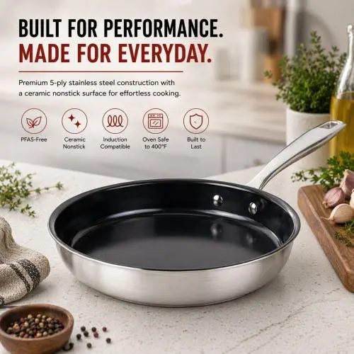 ALVA Maestro Nonstick Stainless Steel Frying Pan5-ply