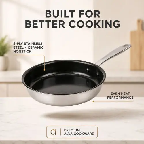 ALVA Maestro Nonstick Stainless Steel Frying Pan5-ply