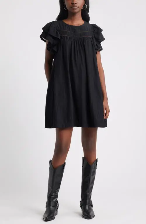 Treasure & Bond Double Ruffle Shift Dress - Black