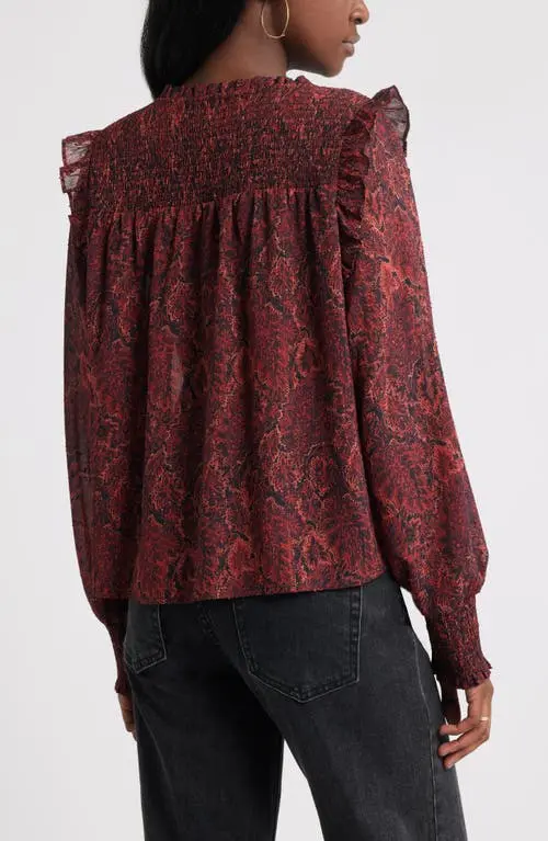 Treasure & Bond Smock Yoke Floral Print Top - Black- Red Gemma Medallion