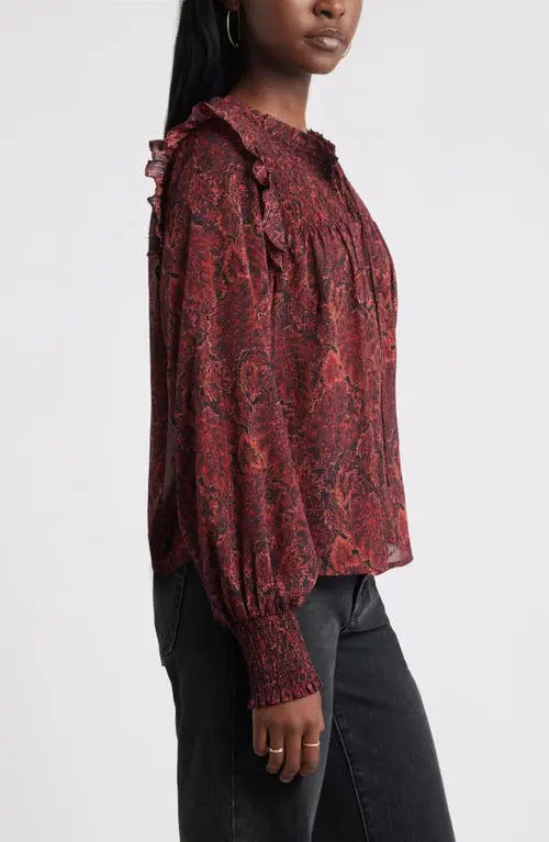 Treasure & Bond Smock Yoke Floral Print Top - Black- Red Gemma Medallion