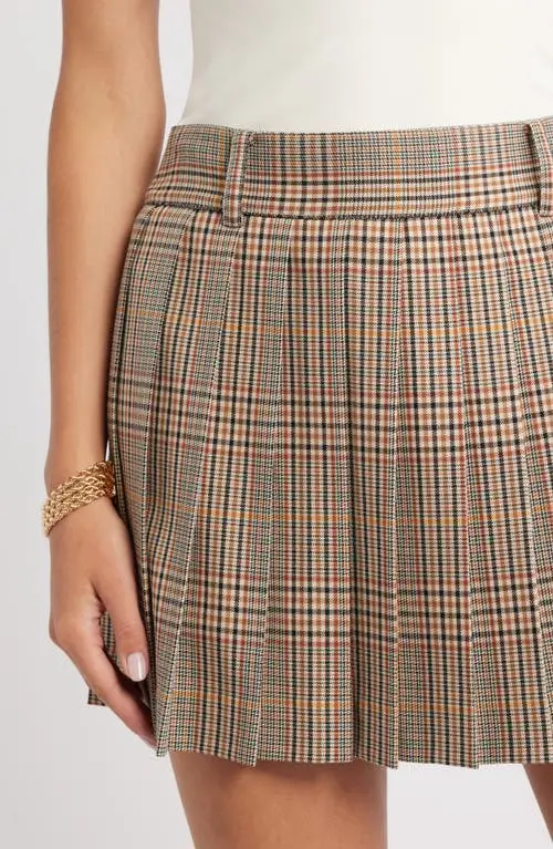 OPEN EDIT Plaid Pleated Miniskirt