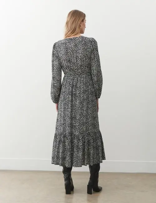 FINERY LONDON Animal Print Midi Dress - Black Dot