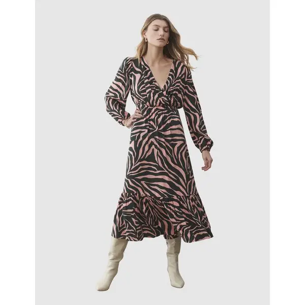 FINERY LONDON Animal Print Midi Dress - Pink Leopard