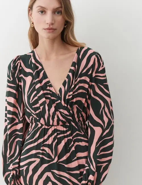 FINERY LONDON Animal Print Midi Dress - Pink Leopard