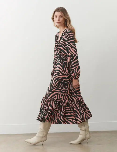 FINERY LONDON Animal Print Midi Dress - Pink Leopard