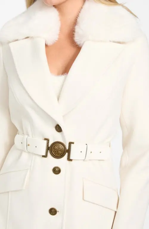 Guess Belted Coat With Faux Fur Collar