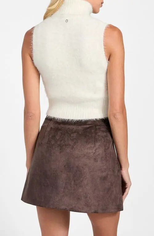 Guess Sleeveless Fuzzy Turtleneck Sweater - Natural