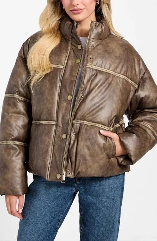 Guess Puffa Washed Faux Leather Jacket