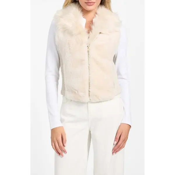 Guess Amari Mixed Media Faux Fur Vest - Ivory