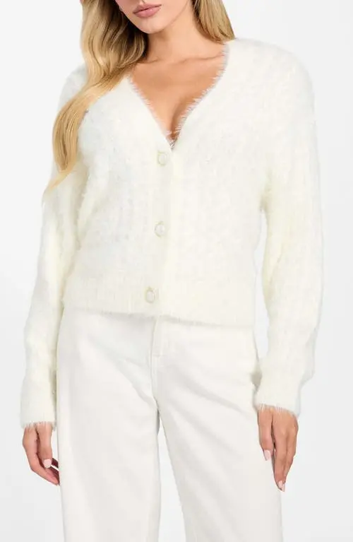 Guess Button Detailed Fuzzy Knit Cardigan
