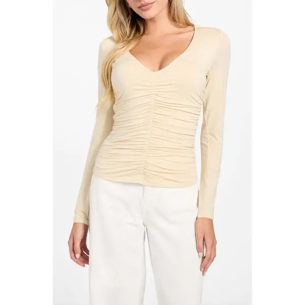 Guess Ruched Long Sleeve Jersey Top