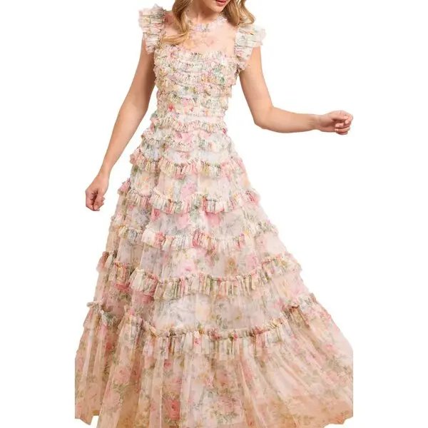 NEEDLE & THREAD Pompadour Garden Round Neck Gown