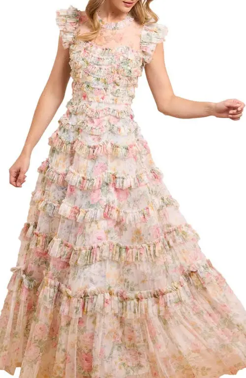 NEEDLE & THREAD Pompadour Garden Round Neck Gown