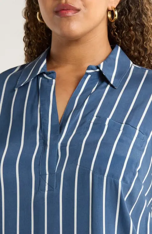 Universal Standard Button Back Stripe Johnny Collar Popover Shirt