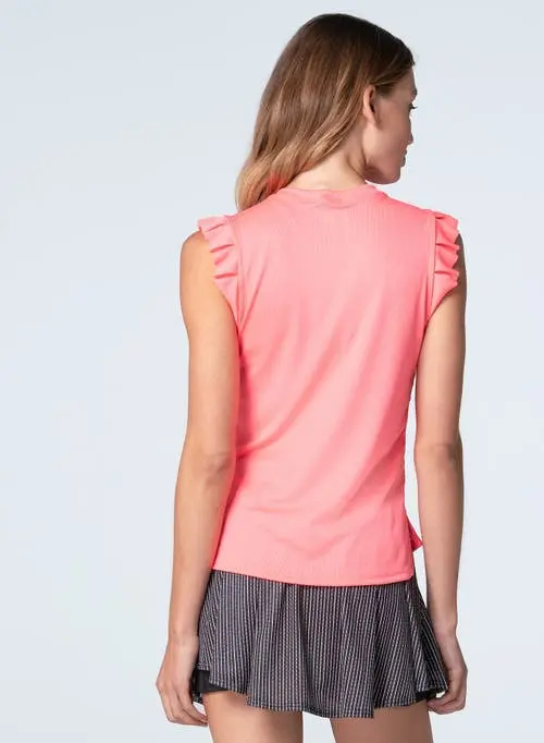 Lucky In Love Ribbed Tank Top With Ruffled Sleeves - Lava