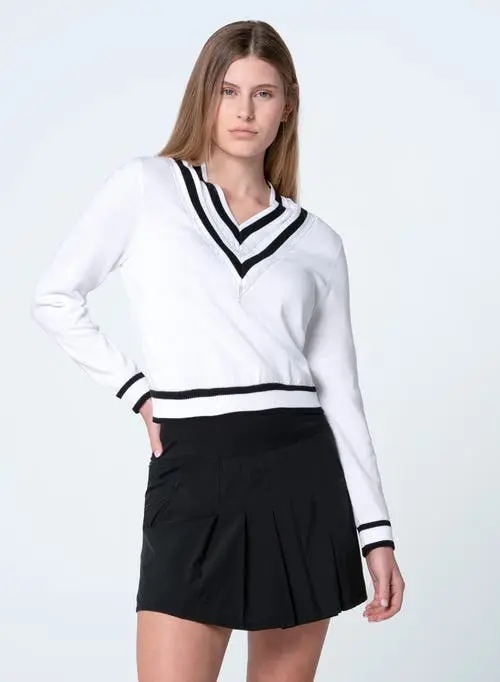 Lucky In Love Victory V-neck Cotton Sweater - White