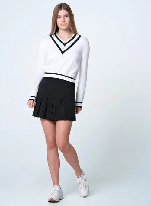 Lucky In Love Victory V-neck Cotton Sweater - White