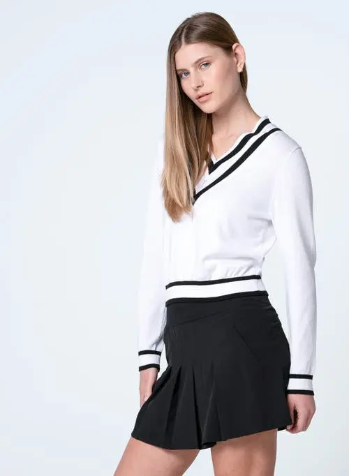 Lucky In Love Victory V-neck Cotton Sweater - White