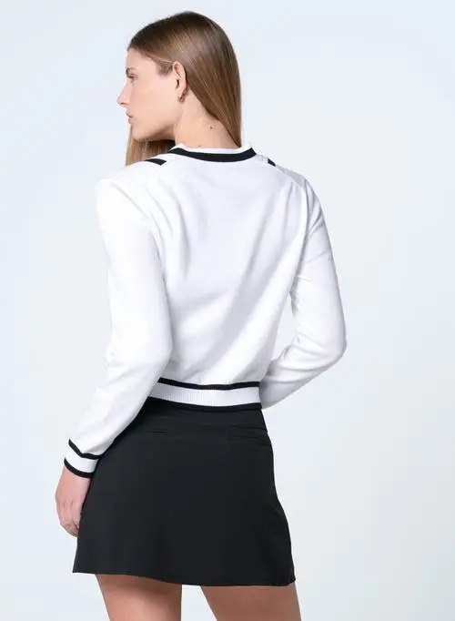 Lucky In Love Victory V-neck Cotton Sweater - White