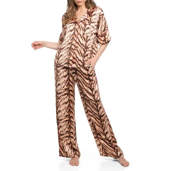 MIDNIGHT BAKERY Tiger Stripe Satin Pajamas - Taupe