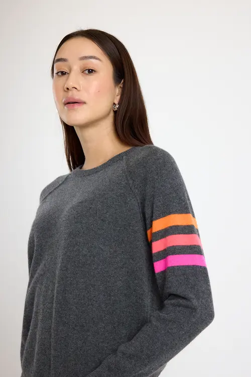 BRODIE CASHMERE Annie Stripe Crew Neck Cashmere Sweater