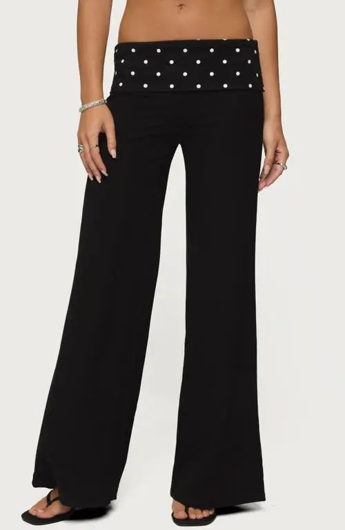 EDIKTED Polka Dot Foldover Knit Pants - Black