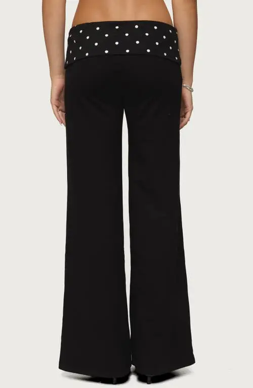 EDIKTED Polka Dot Foldover Knit Pants - Black