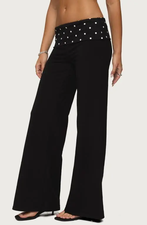 EDIKTED Polka Dot Foldover Knit Pants - Black