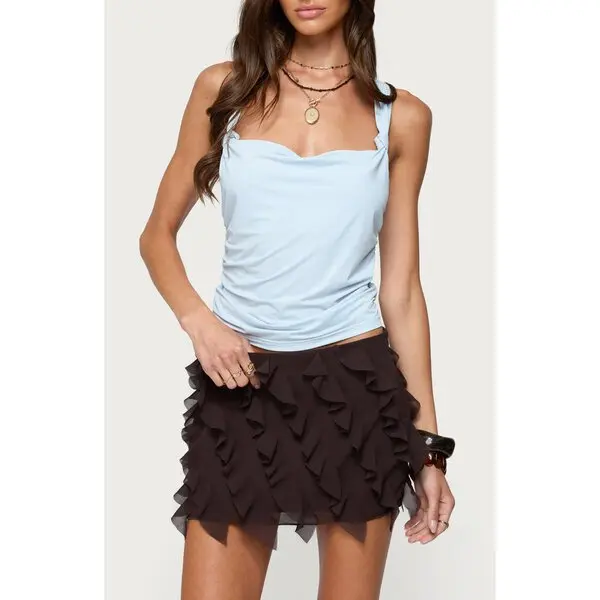 EDIKTED Liza Cowl Neck Tank - Light-blue