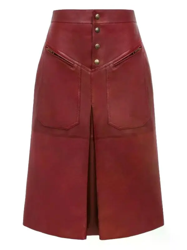 Chloé Pocketed Leather Midi Straight Skirt