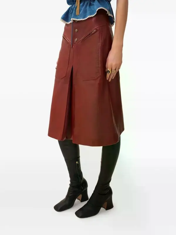 Chloé Pocketed Leather Midi Straight Skirt