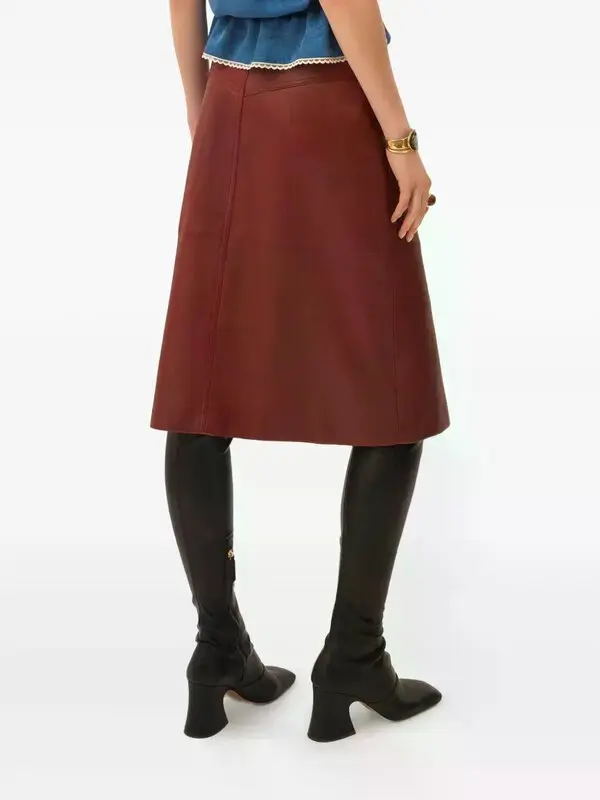 Chloé Pocketed Leather Midi Straight Skirt