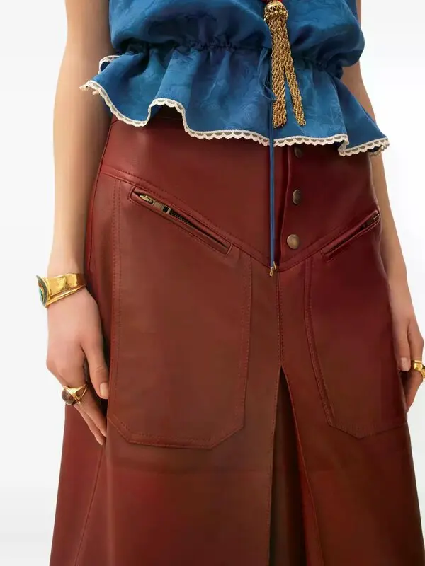 Chloé Pocketed Leather Midi Straight Skirt